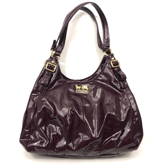 Coach | Bags | Coach Plum Gold Madison Patent Leather Maggie Hobo ...